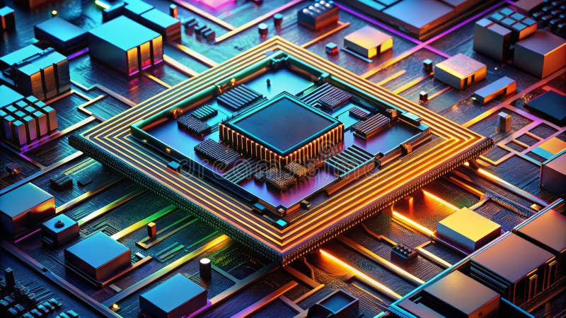 Detailed BirdsEye View of a Complex Electronic Circuit Board with a ...