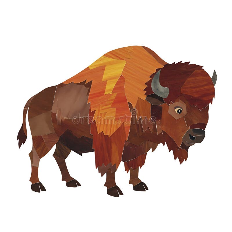 Detailed Bison Illustration with Geometric Shapes on White Background ...