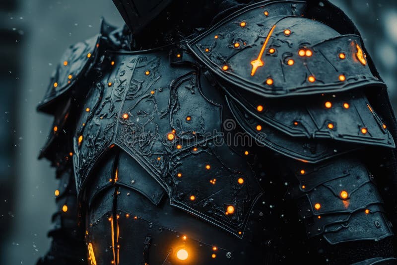 Intricate Black Armor with Glowing Orange Accents Worn by a Mysterious ...