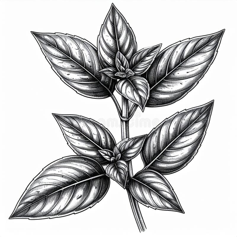 Detailed Black and White Basil Herb Illustration Stock Illustration ...
