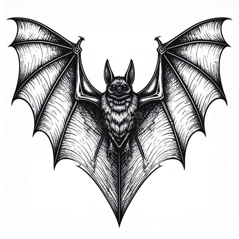 Detailed Black and White Bat Illustration Stock Illustration ...