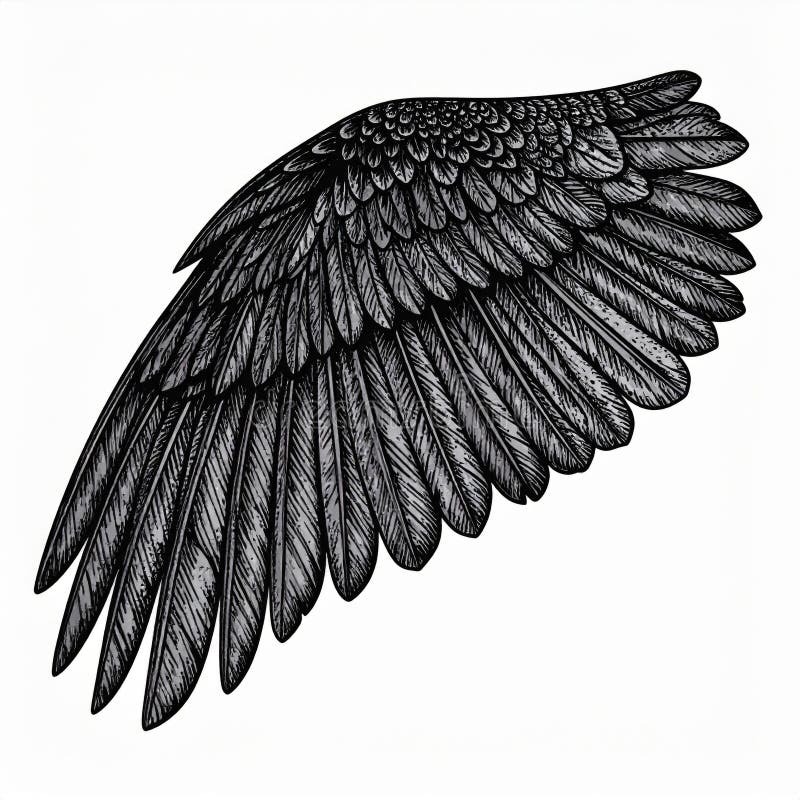 Detailed Black and White Bird Wing Illustration Stock Illustration ...