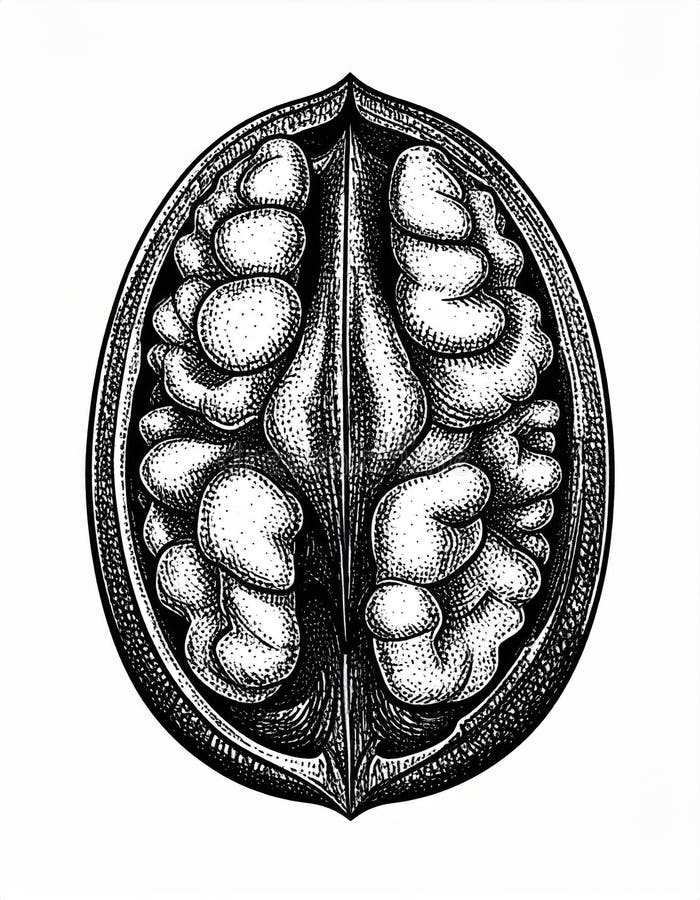 Detailed Black and White Brain Cross Section Illustration Stock ...
