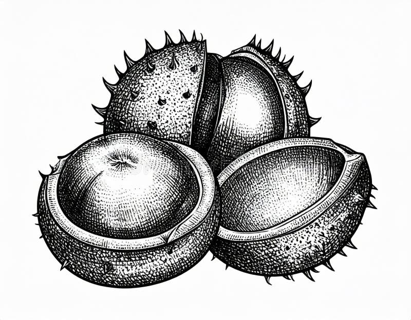 Detailed Black and White Chestnut Illustration Stock Illustration ...