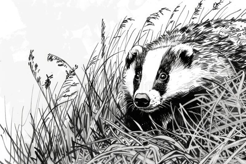 Detailed Black and White Drawing of a Badger, Perfect for Educational ...