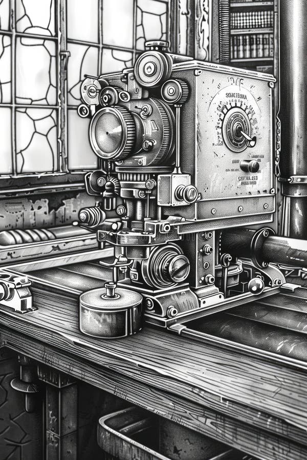 Detailed Black and White Drawing of a Machine. Suitable for Technical ...