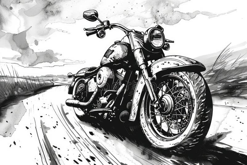 Detailed Black and White Drawing of a Motorcycle. Suitable for Various ...