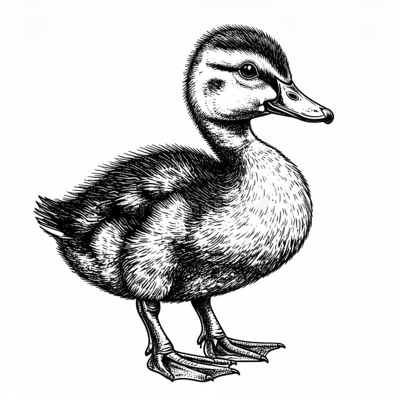 Detailed Black and White Duck Drawing Stock Illustration - Illustration ...