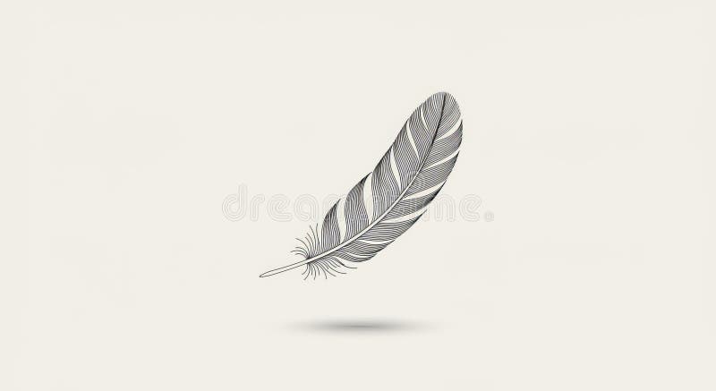 Detailed Black and White Feather Drawing with Subtle Shadow on Light ...