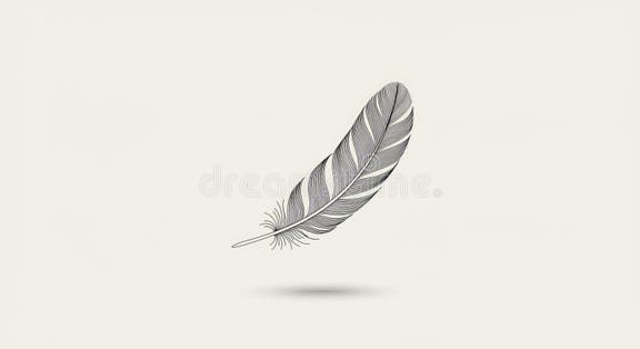 Detailed Black and White Feather Drawing with Subtle Shadow on Light ...