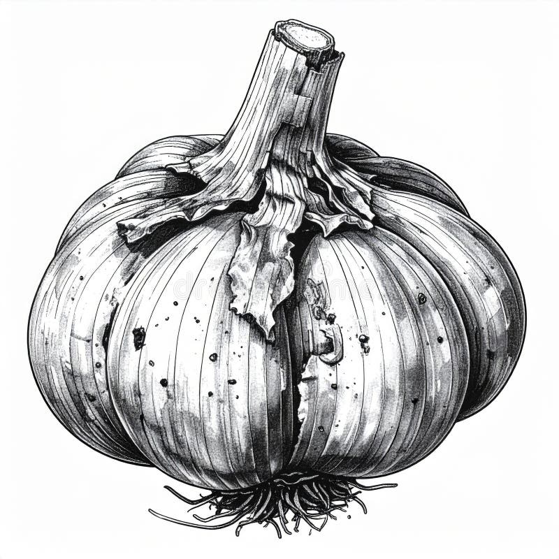 Detailed Black and White Garlic Bulb Illustration Stock Illustration ...
