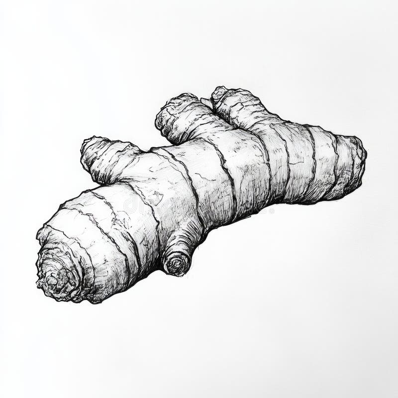 Detailed Black and White Ginger Root Drawing on White Background Stock ...