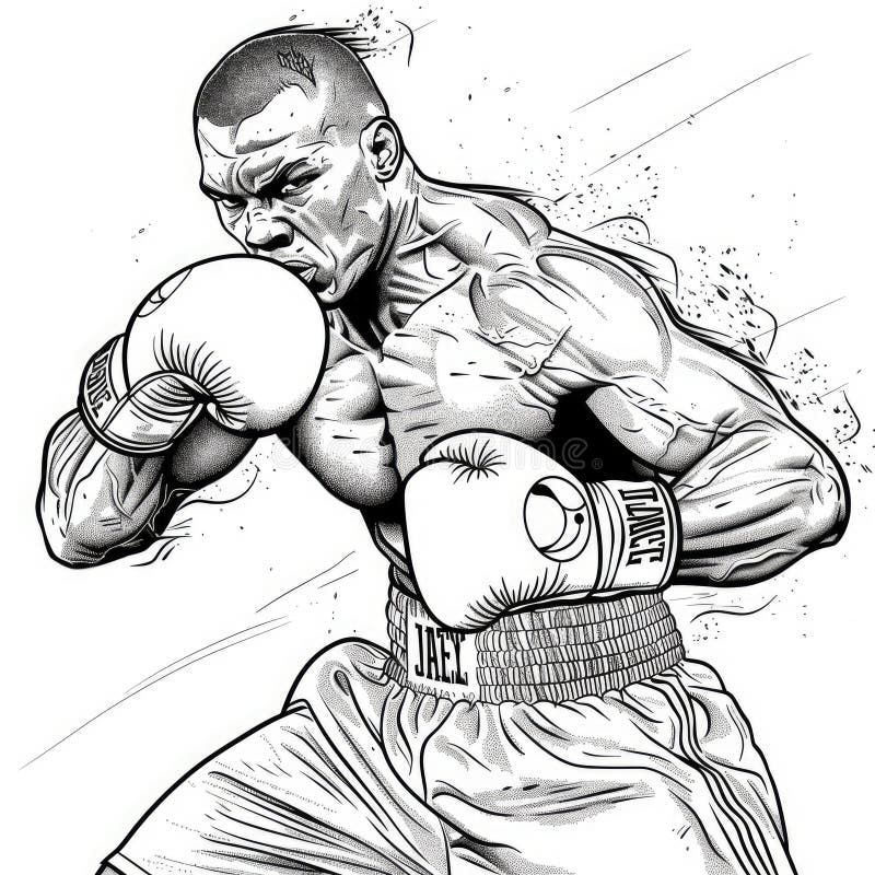 Powerful Boxer Punching, Dynamic Black and White Illustration Stock ...