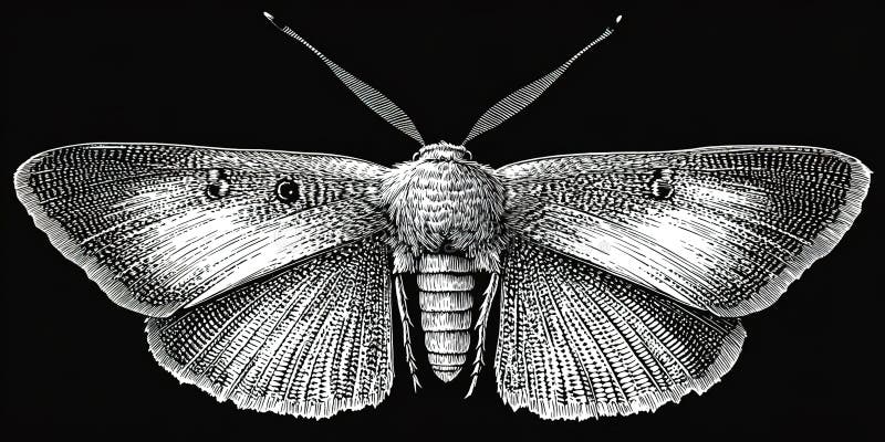 Detailed Black and White Illustration of a Moth Showcasing Intricate ...