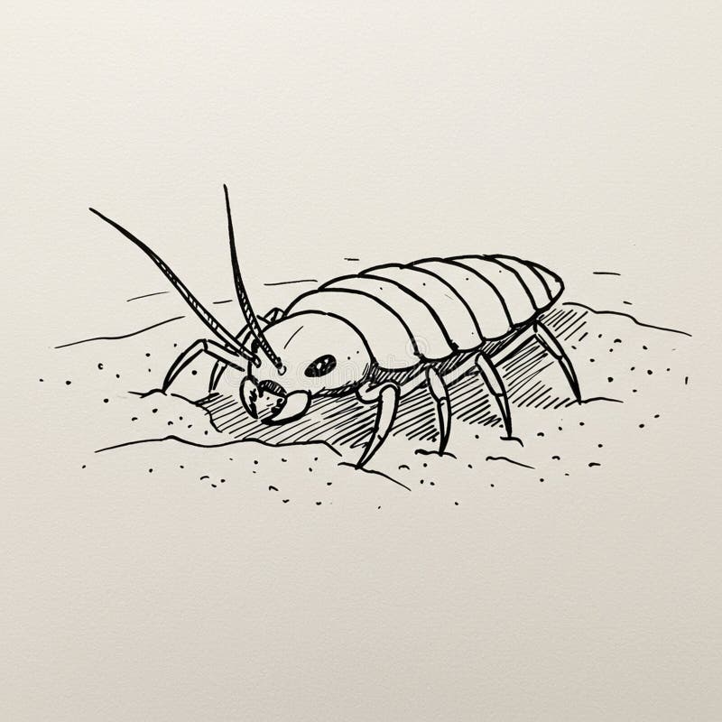 Detailed Black and White Illustration of a Roly-poly (pillbug ...