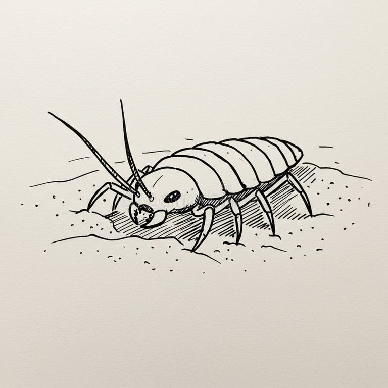 Detailed Black and White Illustration of a Roly-poly (pillbug ...