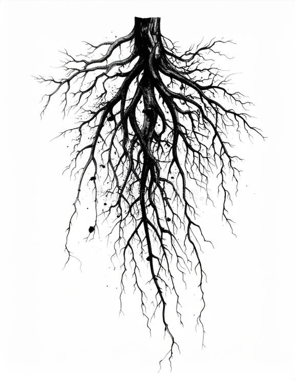 Detailed Black and White Illustration of Tree Roots Stock Illustration ...