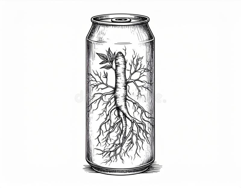 Detailed Black and White Line Drawing of a Root System Inside an ...