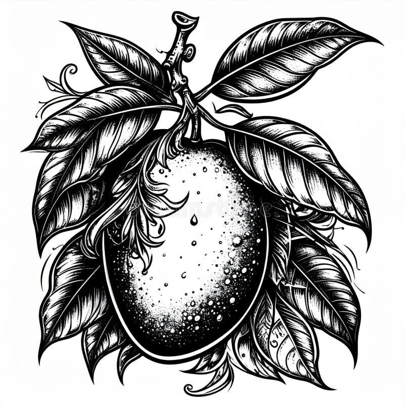 Detailed Black and White Mango Fruit Illustration Stock Illustration ...