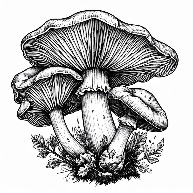 Detailed Black and White Mushroom Illustration Stock Illustration ...
