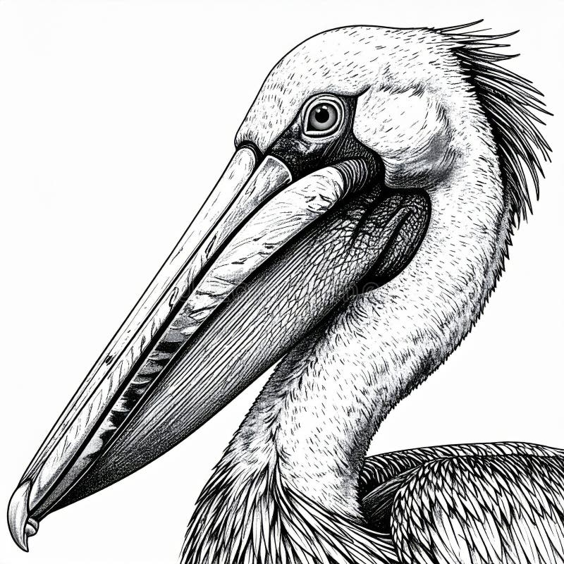 Detailed Black and White Pelican Drawing Stock Illustration ...