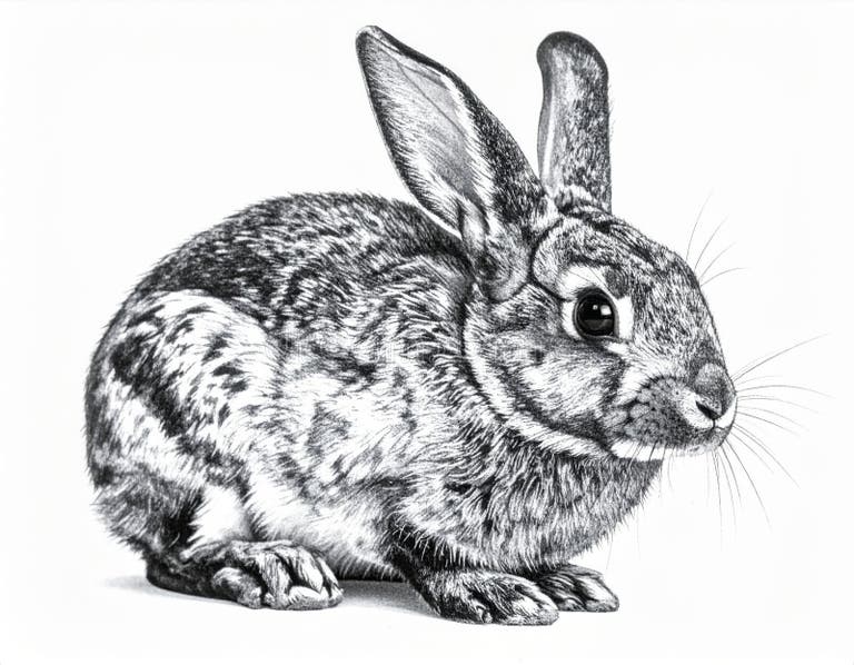 Detailed Black and White Rabbit Drawing Stock Illustration ...