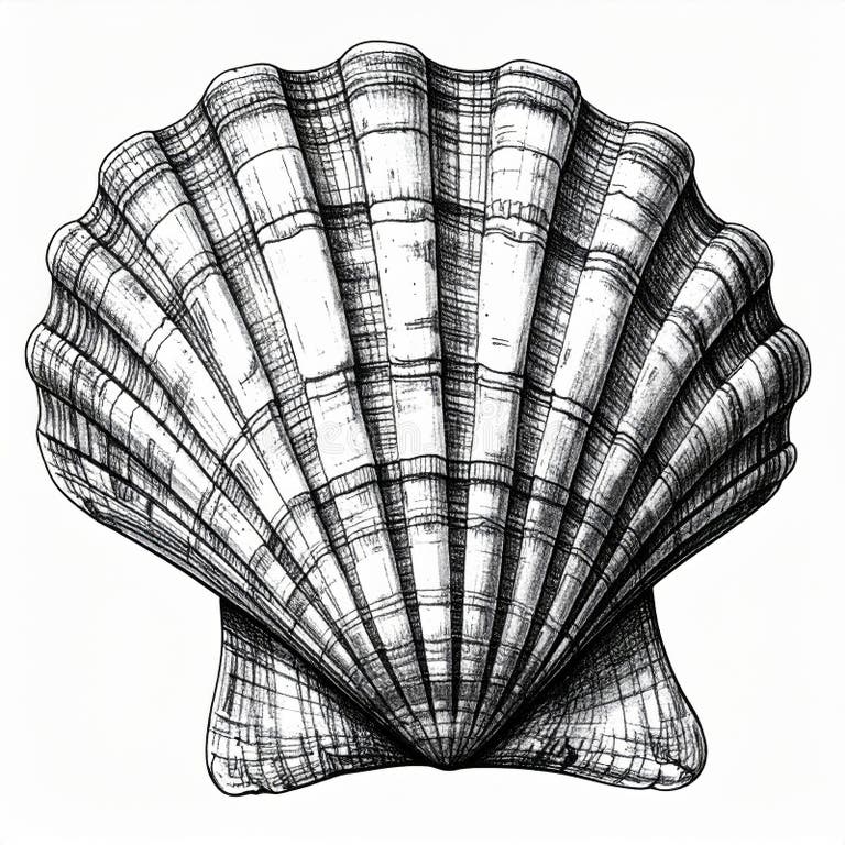 Detailed Black and White Seashell Illustration Stock Illustration ...