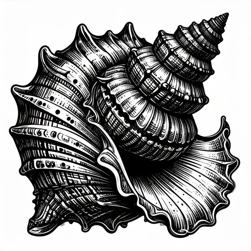 Detailed Black and White Seashell Illustration Stock Illustration ...