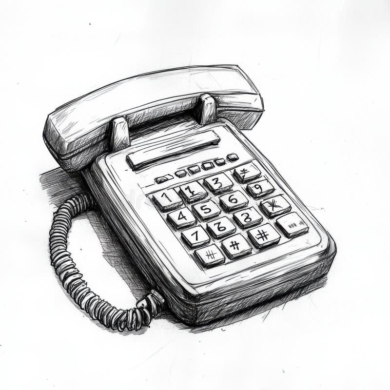 Detailed Black and White Sketch of a Classic Telephone Stock ...