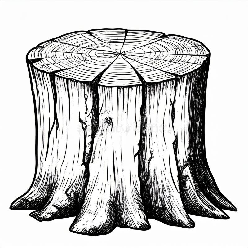 Detailed Black and White Tree Stump Illustration Stock Illustration ...