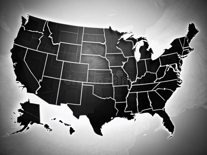 Detailed Black and White US Map Illustration for Design Projects ...