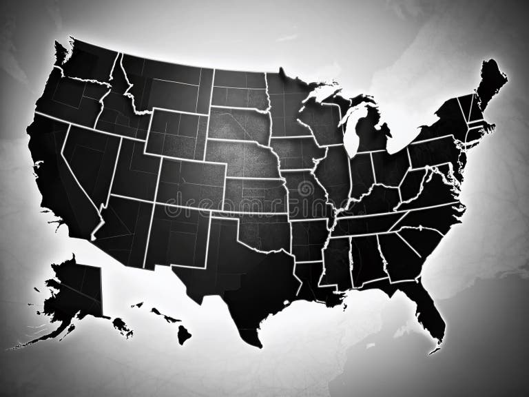 Detailed Black and White US Map Illustration for Design Projects ...