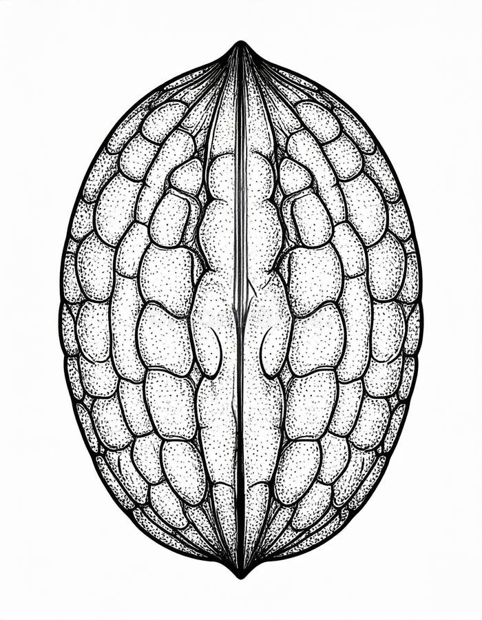 Detailed Black and White Walnut Shell Illustration Stock Illustration ...