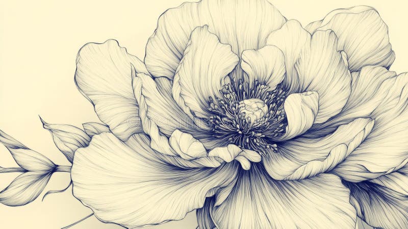 Detailed Blue and Cream Peony Flower Drawing Stock Illustration ...