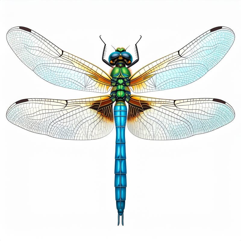 Detailed Blue Dragonfly with Vibrant Wings on White Stock Illustration ...