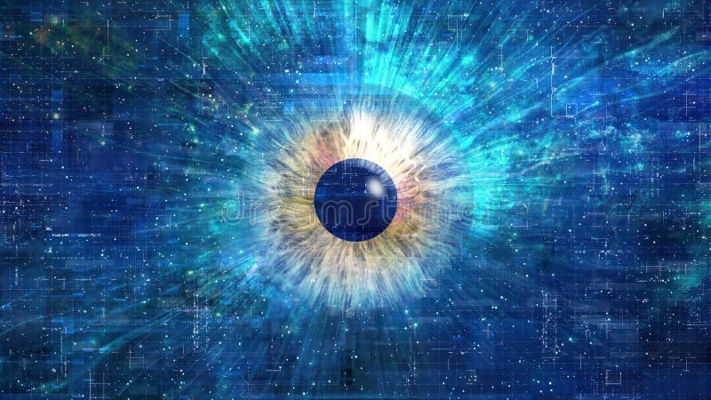 Close-up of a Blue Human Iris with Psychedelic Multicolored Patterns ...