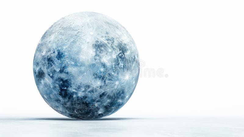 A Detailed Blue Moon Floating in a White Space with Subtle Shadows and ...