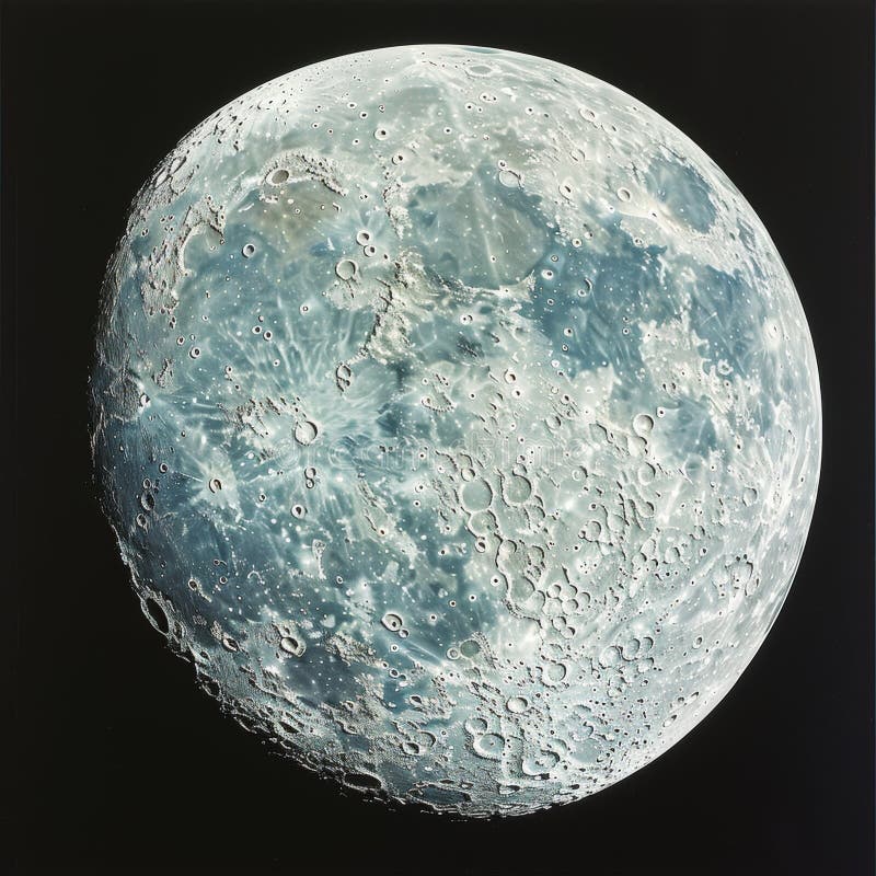 Detailed Blue Planetary Surface of the Moon with Craters, Seas, Maria ...