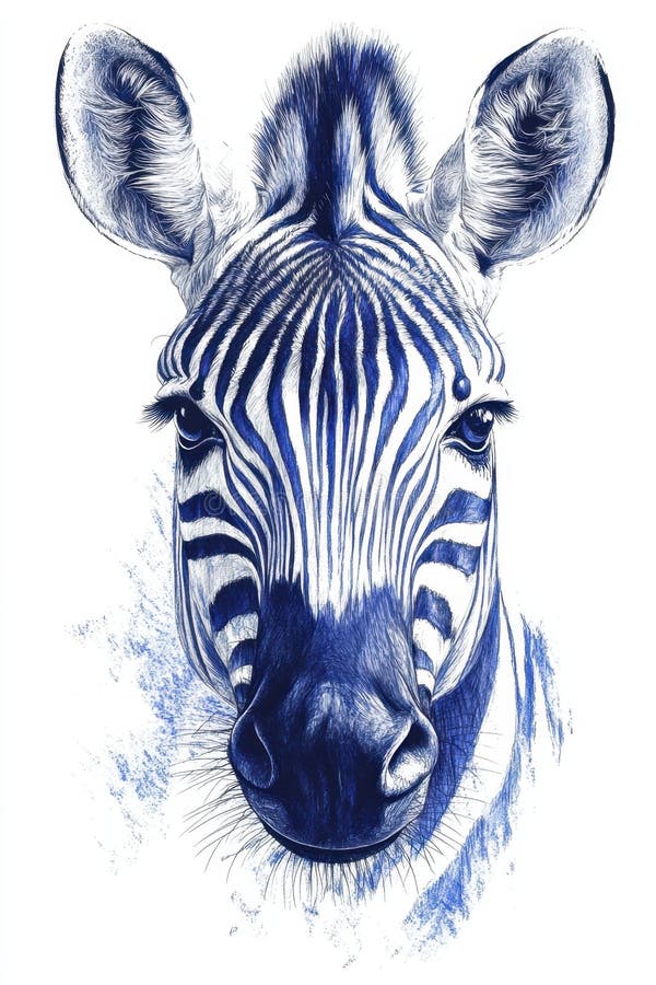 Intricate Blue Sketch of a Zebra Revealing Detailed Textures and ...