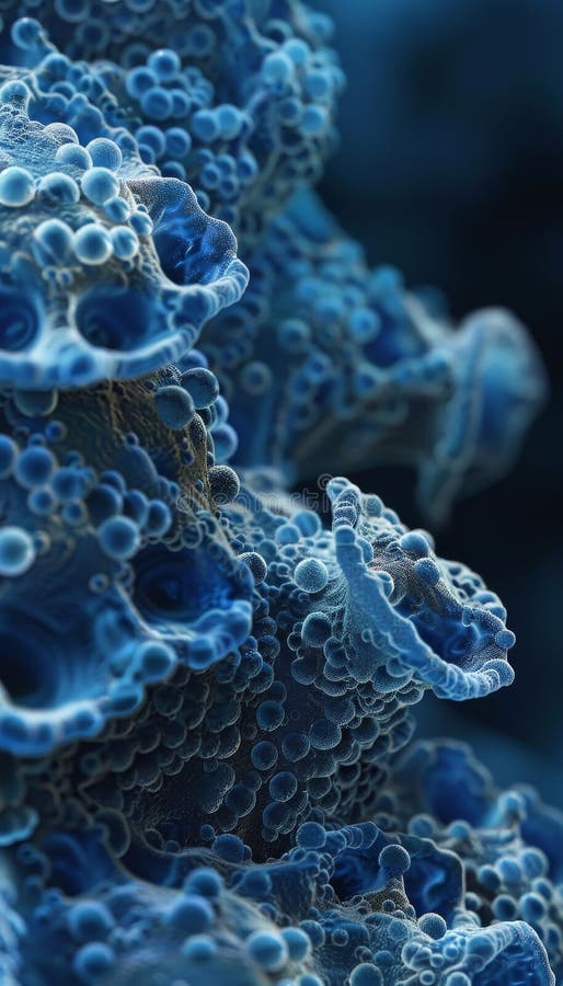 Detailed Blue Virus Texture Under High Magnification Microscope Reveals ...