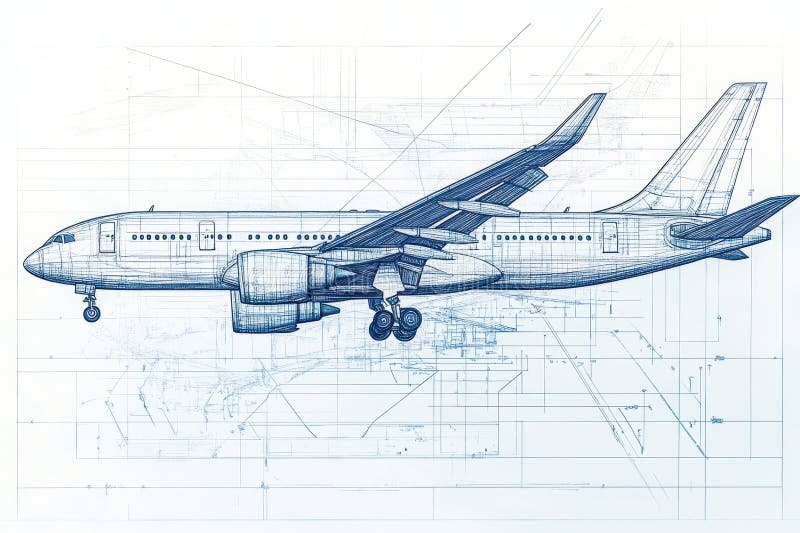 Detailed Blueprint Airplane Showcasing Intricate Design Elements ...