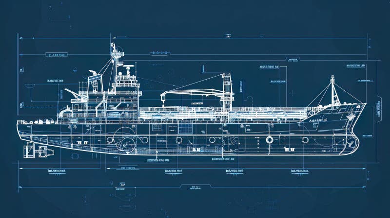 A Detailed Blueprint of a Cargo Ship Emphasizing Engineering and Design ...