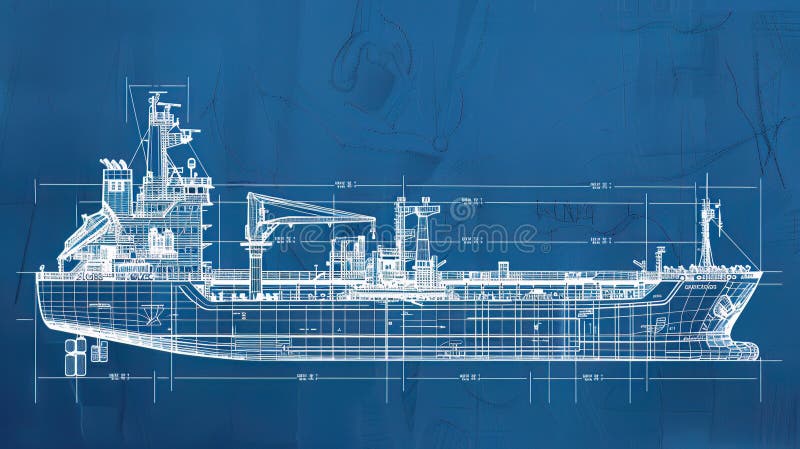 A Detailed Blueprint of a Cargo Ship Emphasizing Engineering and Design ...