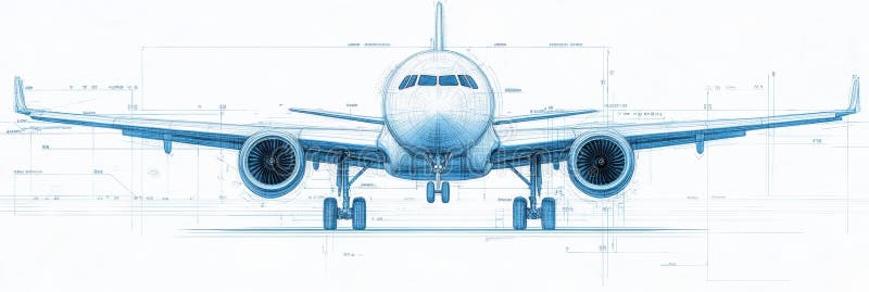 Detailed Blueprint of a Commercial Airplane Showcasing Front View ...