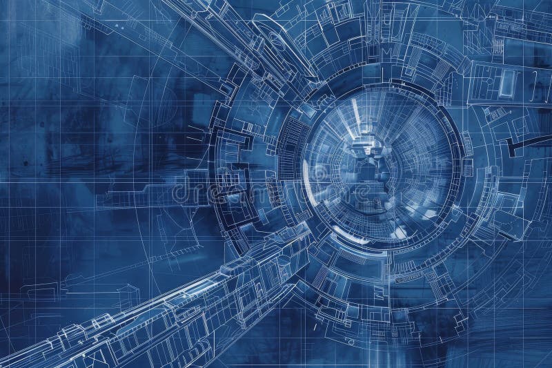 Detailed Blueprint of a Complex Circular Structure with Mechanical ...