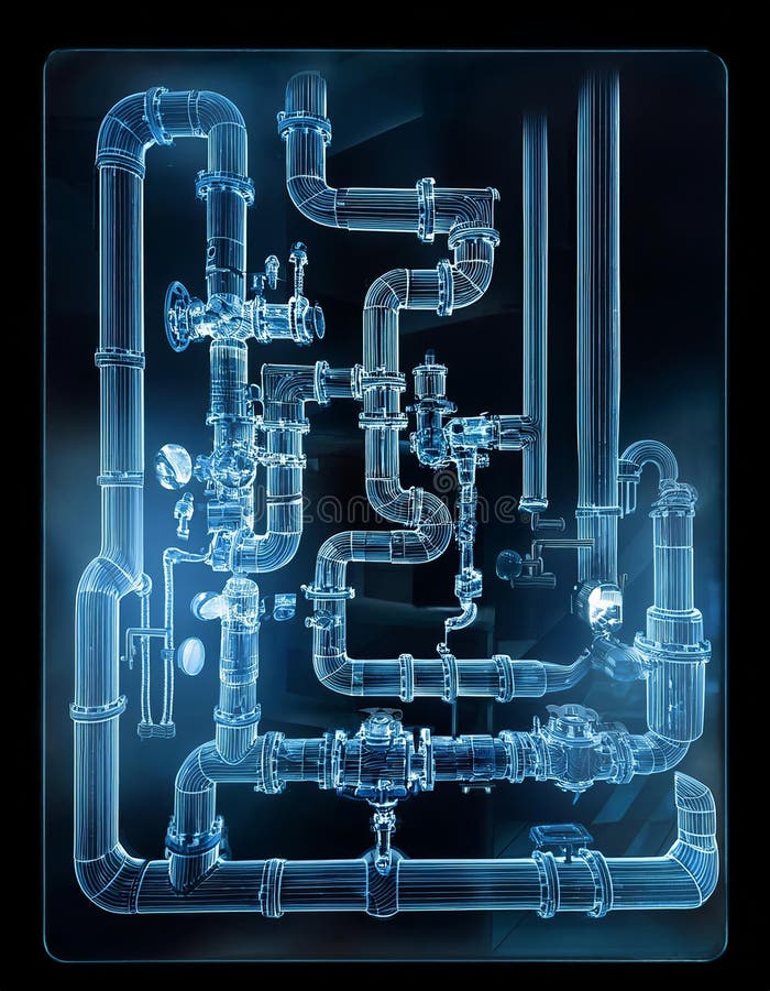 Detailed Blueprint of a Complex Piping System Designed for Industrial ...