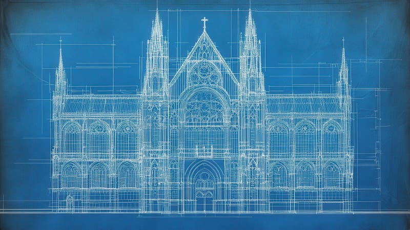 Detailed Blueprint Design of a Large Cathedral Showcasing Architectural ...