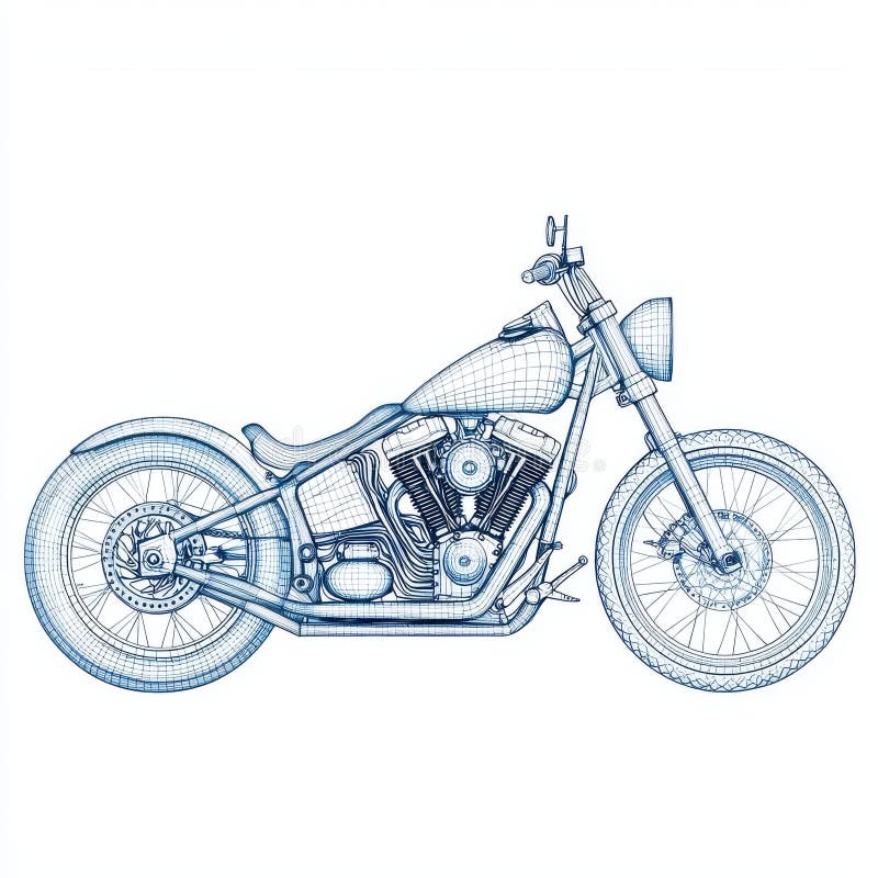 Detailed Blueprint Design of a Motorcycle Showing Mechanical Components ...