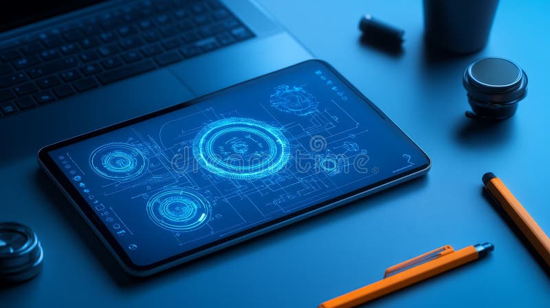 Detailed Blueprint Displayed on Tablet Screen Showcasing Technical ...