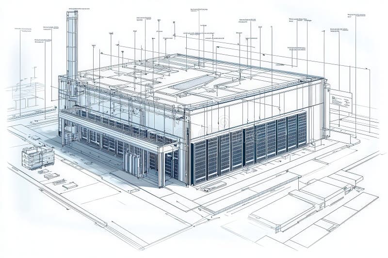 Blueprint of an Industrial Building Design Showcasing Structural ...